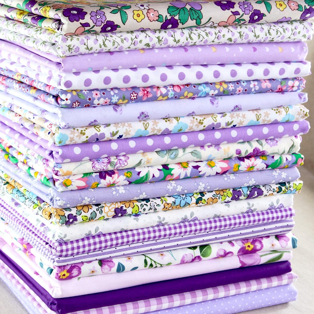 20 Pretty Purple Floral Cotton Fabric,precut 7.9" Quilt Fabric Bundle ...