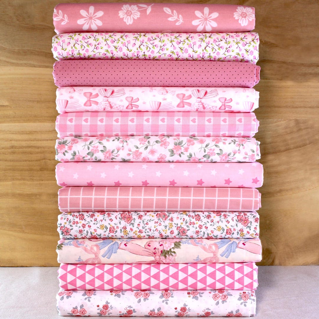 12 Fat Quarter Bundle,pink Cotton Fabric Quilting,sewing Printed Floral ...
