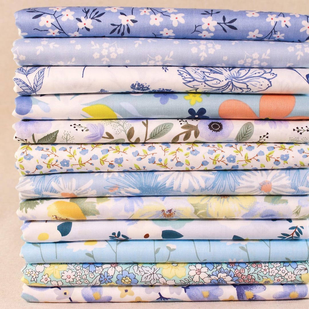 12 Fat Quarter Bundle,blue Print Fabric,floral Quilting Fabric,sewing ...