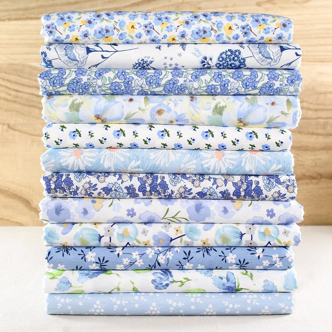 12 Assorted Blue Cotton Print Fabric Quilting,sewing Floral Flower ...