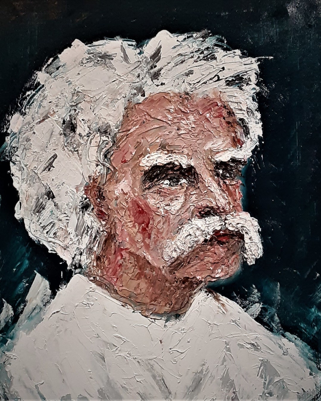 Folk Art Impasto Mark Twain 16 X 20 Inch Unframed Original Oil Painting ...