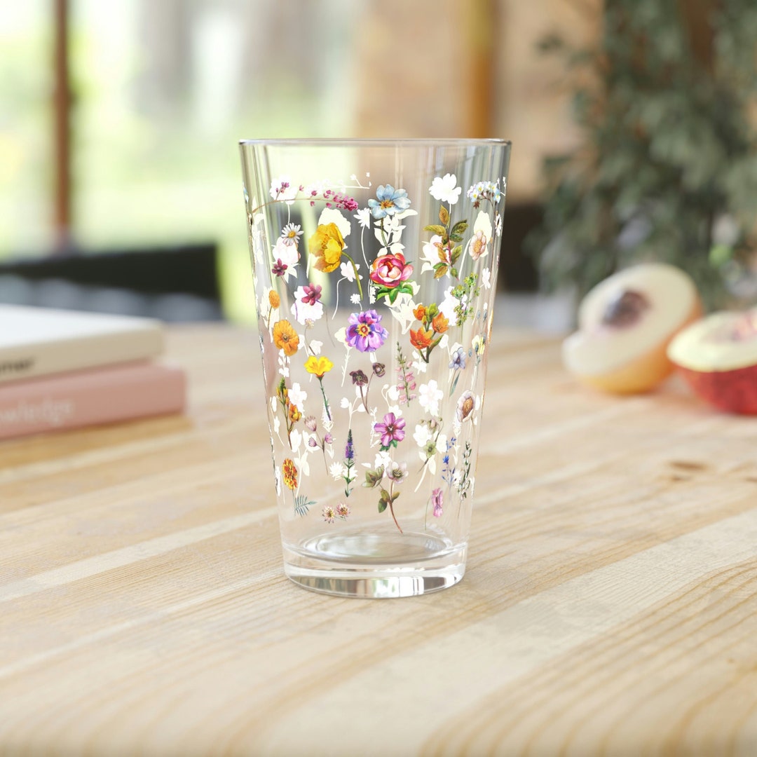 Cottagecore Wildflowers Iced Coffee Glass 16oz Pint Glass With Floral ...