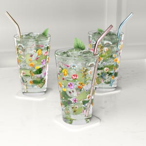 Cottagecore Wildflowers Iced Coffee Glass - ONE 16oz Pint Glass With ...
