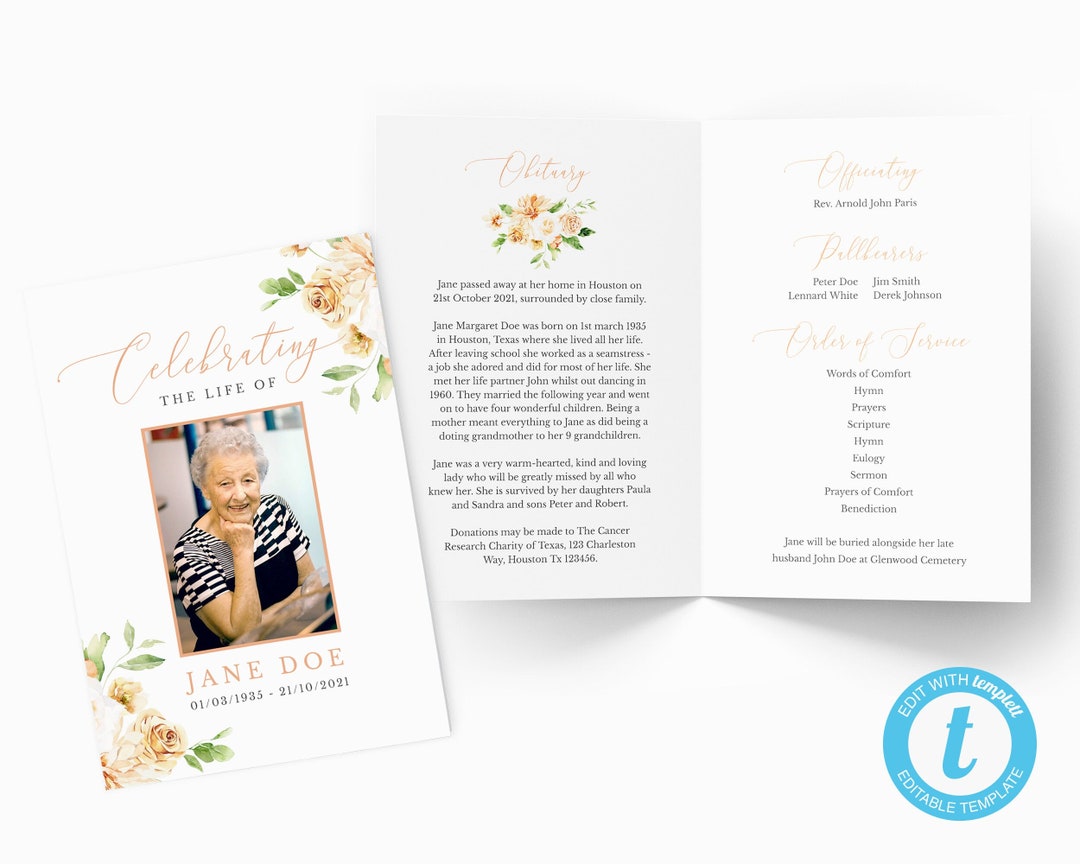 Funeral Program Template, Order of Service, Funeral Template ...