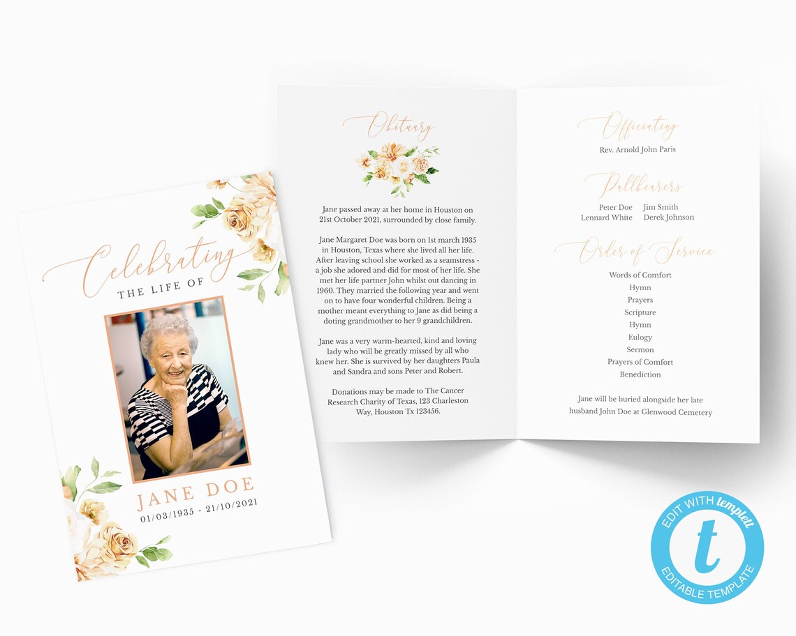 Funeral Program Template, Order of Service, Funeral Template ...
