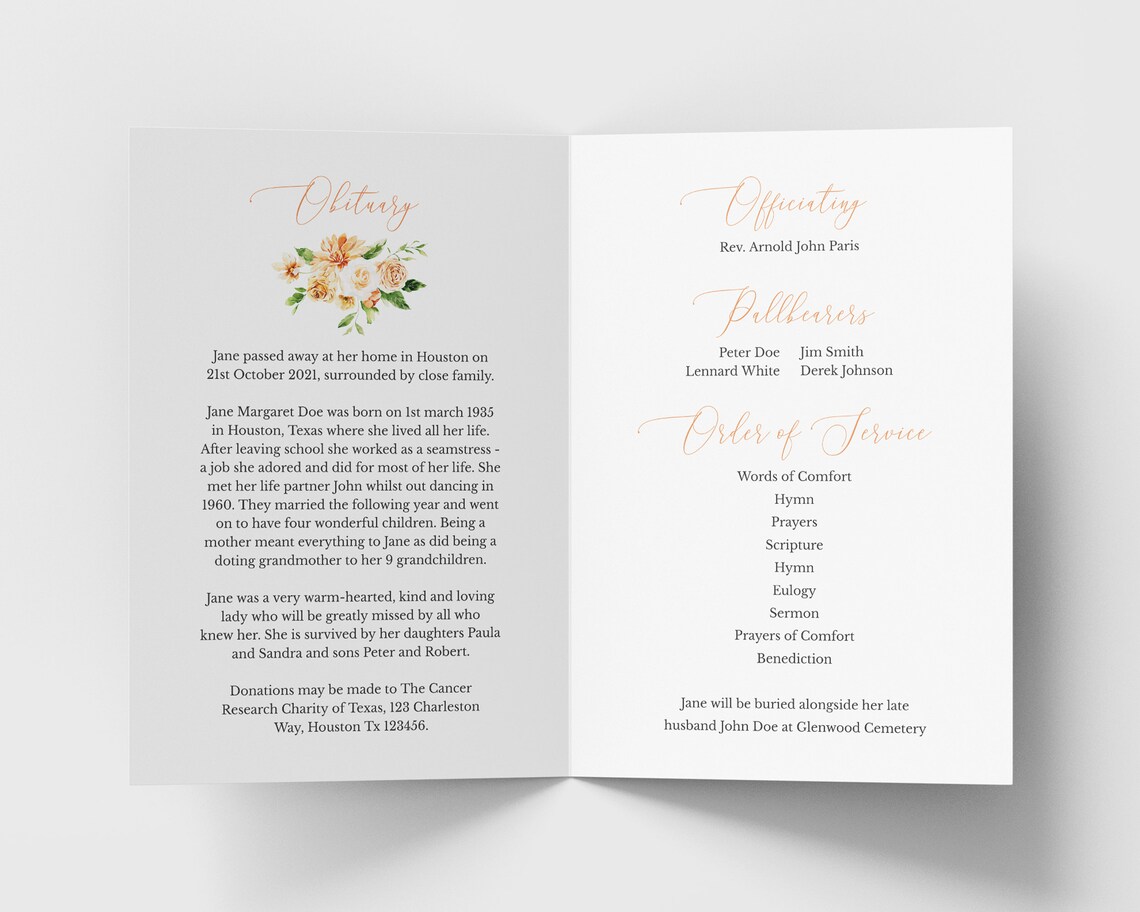 Funeral Program Template, Order of Service, Funeral Template ...