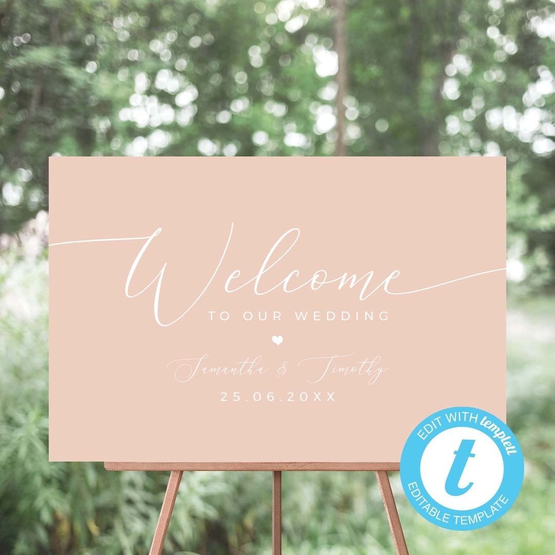 Blush Wedding Welcome Sign, Welcome Wedding, Templett, Minimal Wedding ...