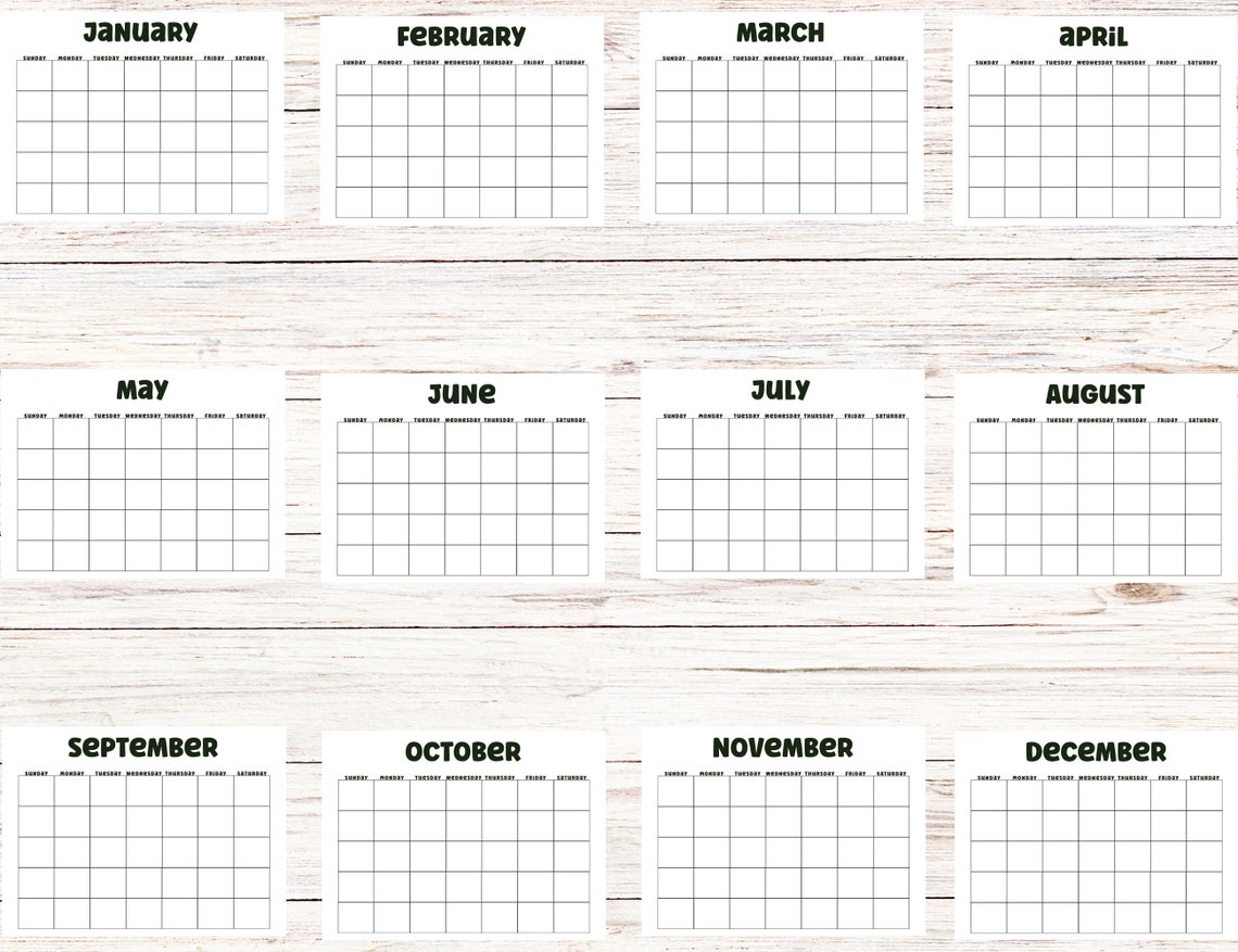12 Month Printable Blank Calendar Monthly Calendar Printable 12 Month ...