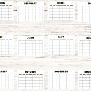 12 Month Printable Blank Calendar| Monthly Calendar Printable | 12 ...