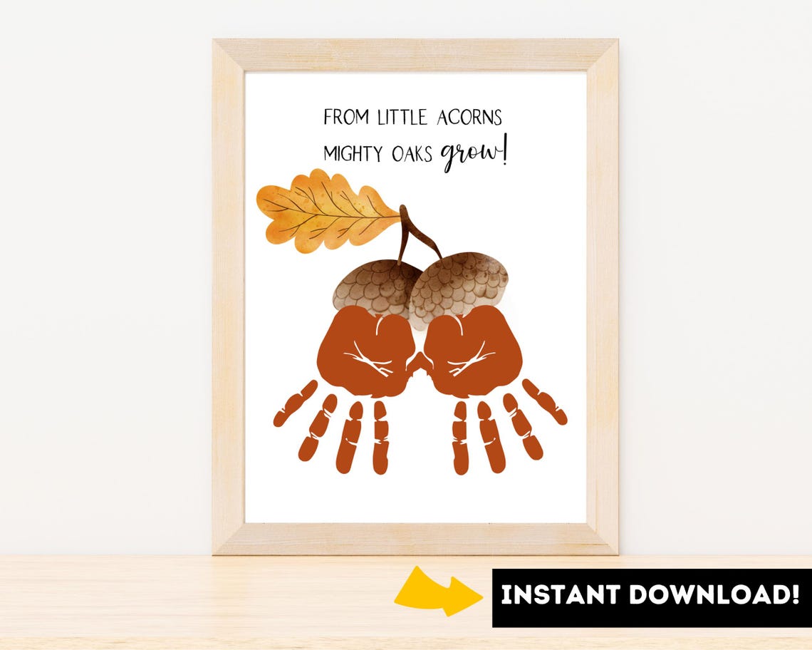 Fall Acorn Handprint Art Craft Printable, Toddler Handprint, Fall ...