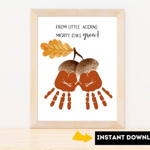 Fall Acorn Handprint Art Craft Printable, Toddler Handprint, Fall ...
