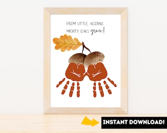Fall Handprint Printable, Acorn Handprint Craft, Thanksgiving Handprint ...