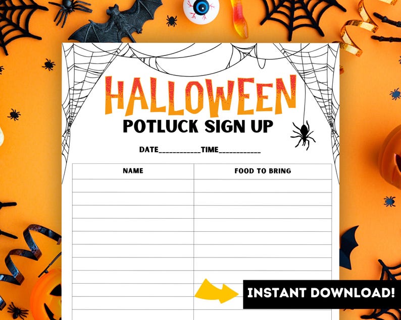 Halloween Potluck Sign up Sheet Printable, Halloween Party Sign Up ...