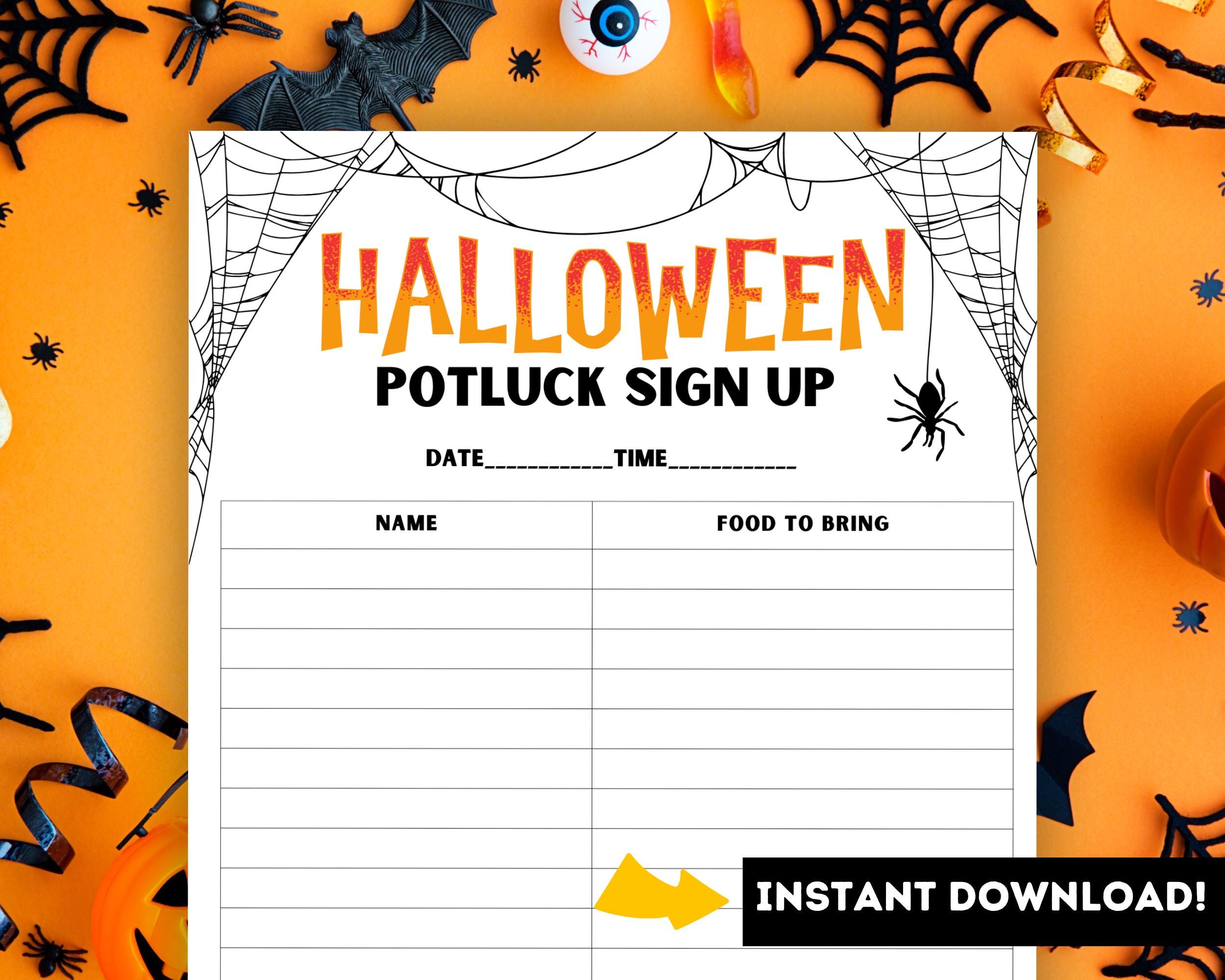 Halloween Potluck Sign up Sheet Printable, Halloween Party Sign Up ...