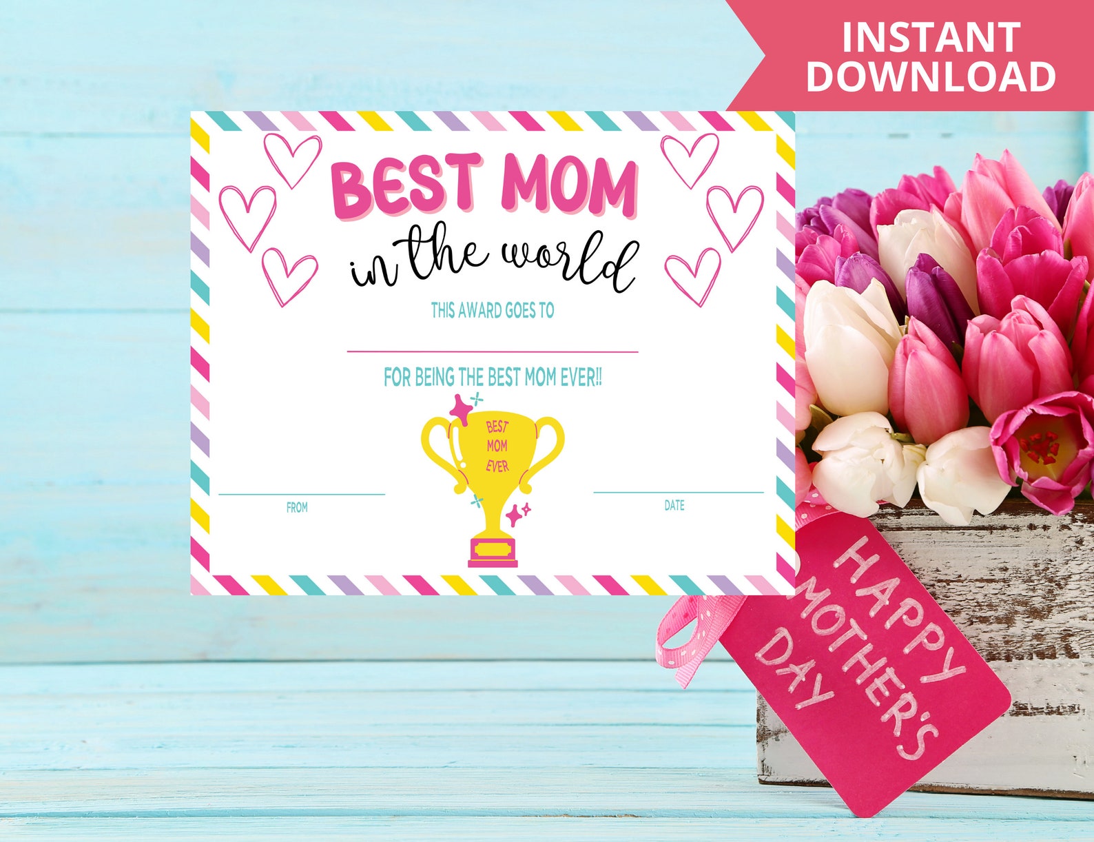 Printable Best Mom Award | Mother's Day Printable PDF| Mother's Day ...