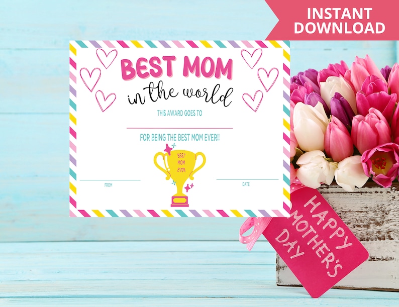 Printable Best Mom Award | Mother's Day Printable PDF| Mother's Day ...