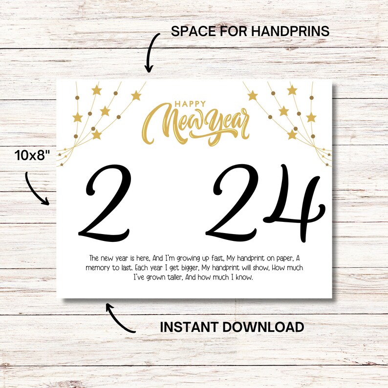 Happy New Year 2024 Handprint Art, Handprint 2024 Memory Keepsake Poem ...