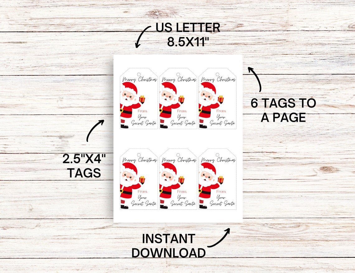 Printable Secret Santa Tags| Secret Santa Tags| Secret Santa Gift Tags ...