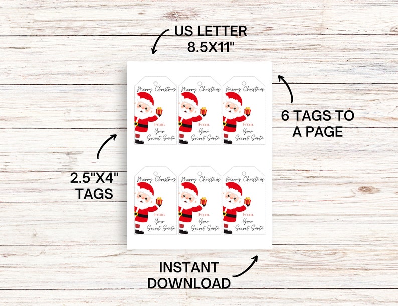 Printable Secret Santa Tags| Secret Santa Tags| Secret Santa Gift Tags ...