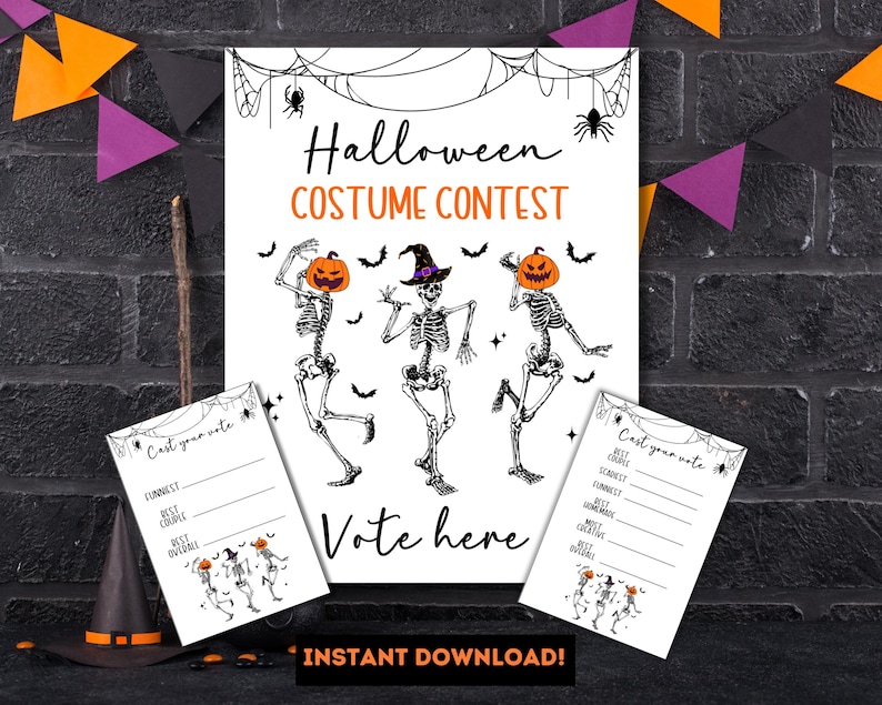 Halloween Costume Contest Voting Cards, Halloween Party Printable Flyer ...