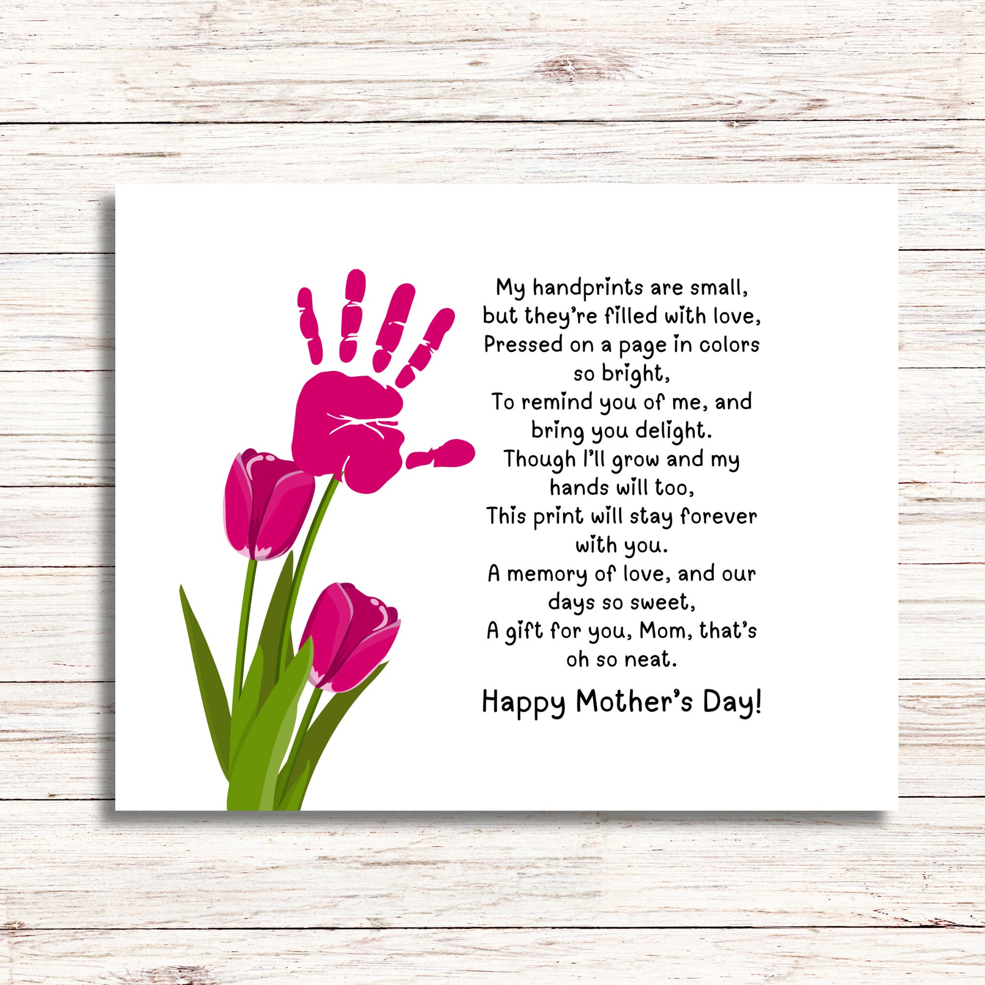 Mother's Day Handprint Poem, Kids Handprint Flower for Mom, Grandma or ...