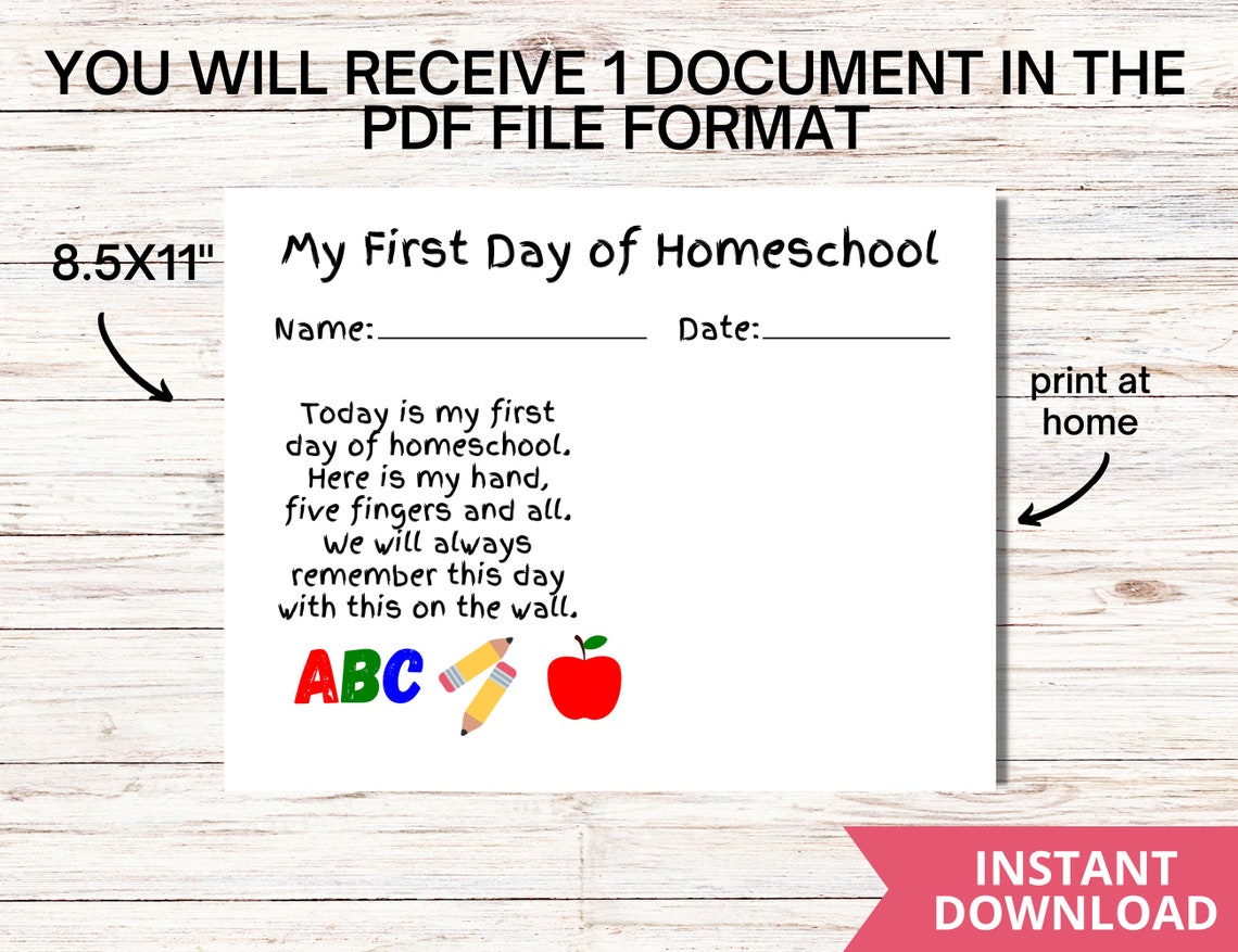 Printable First Day of Homeschool Handprint Art Craft Keepsake |back to ...