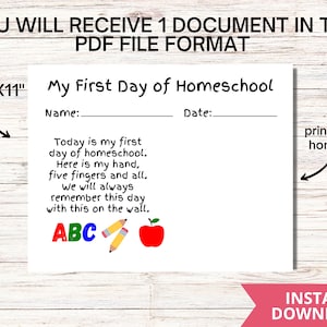 Printable First Day of Homeschool Handprint Art Craft Keepsake |back to ...