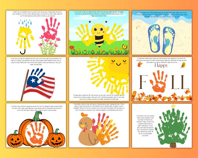 Monthly Handprint Art, Handprint Poem Memory Book, Printable Handprint ...