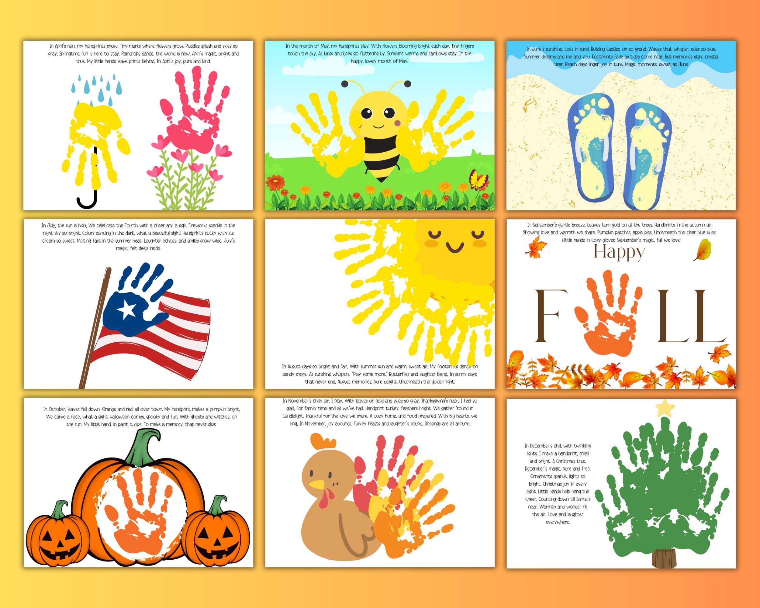 Monthly Handprint Art, Handprint Poem Memory Book, Printable Handprint ...