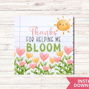 Thanks for Helping Me Bloom TAG Printable| Teacher Appreciation Week ...