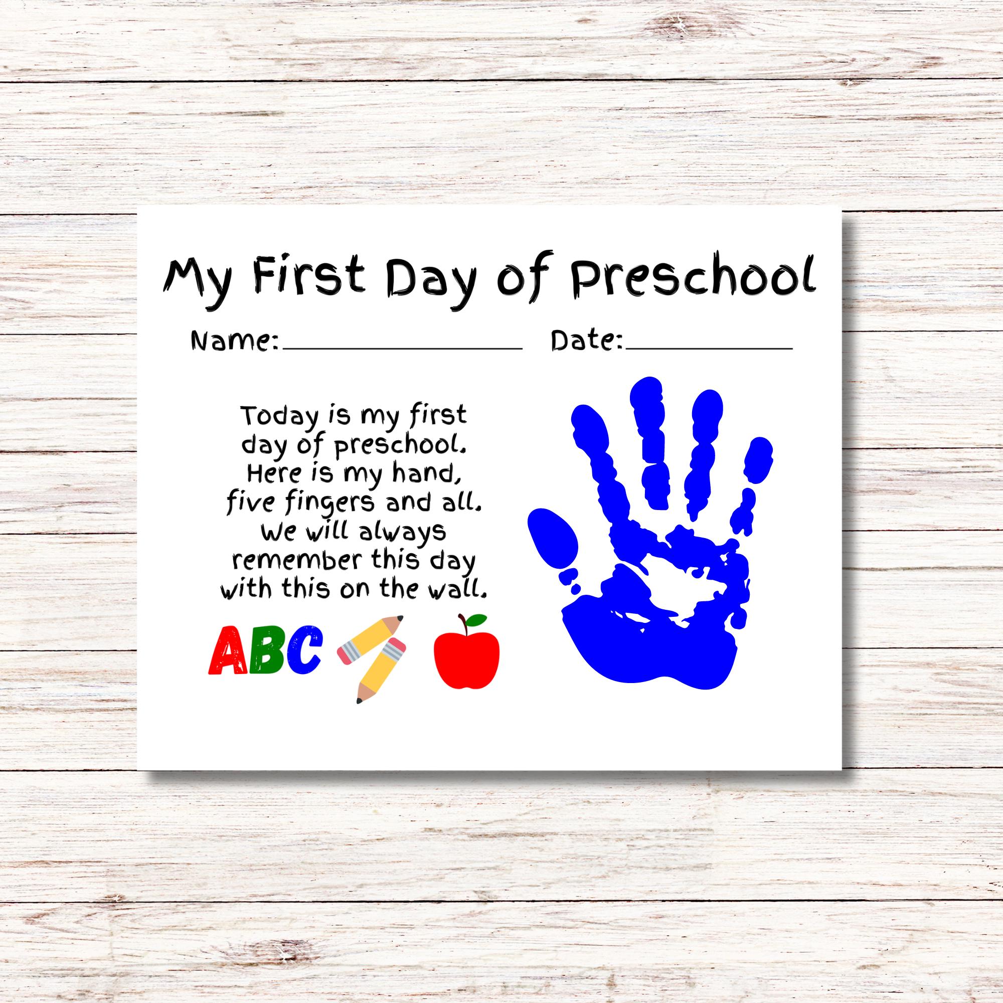 First Day of Preschool Handprint Craft, Back to School Poem Handprint ...