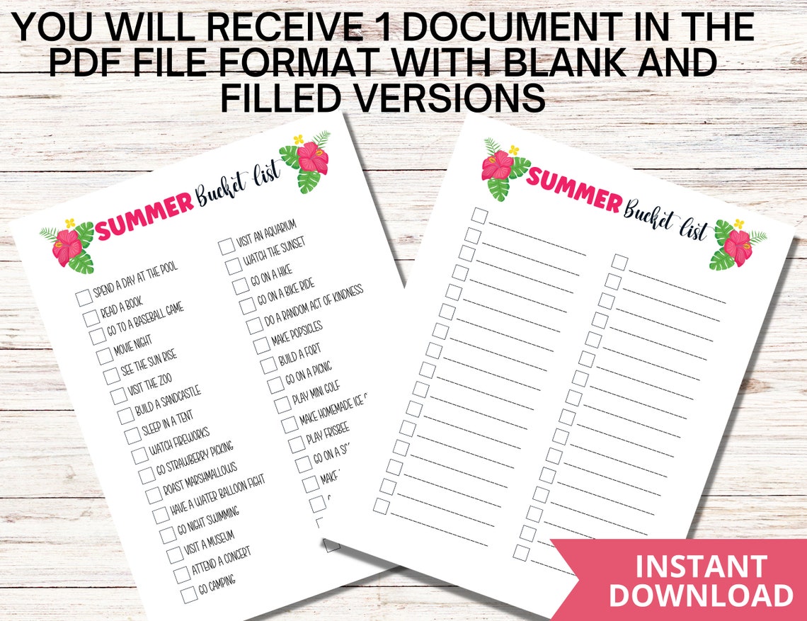 Summer Bucket List Printable for Kids Template | Summer Break ...