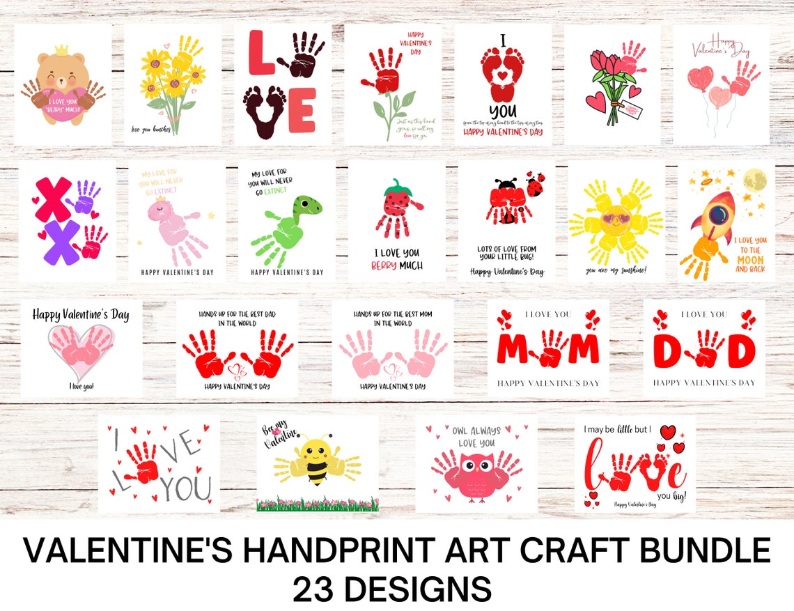 Valentine's Day Handprint Art Craft BUNDLE February Handprint Art Kids ...