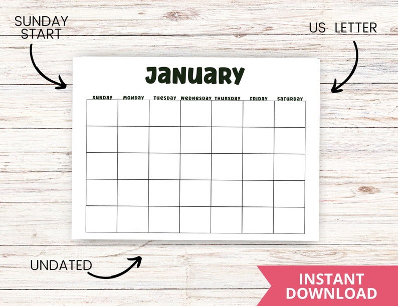 12 Month Printable Blank Calendar| Monthly Calendar Printable | 12 ...