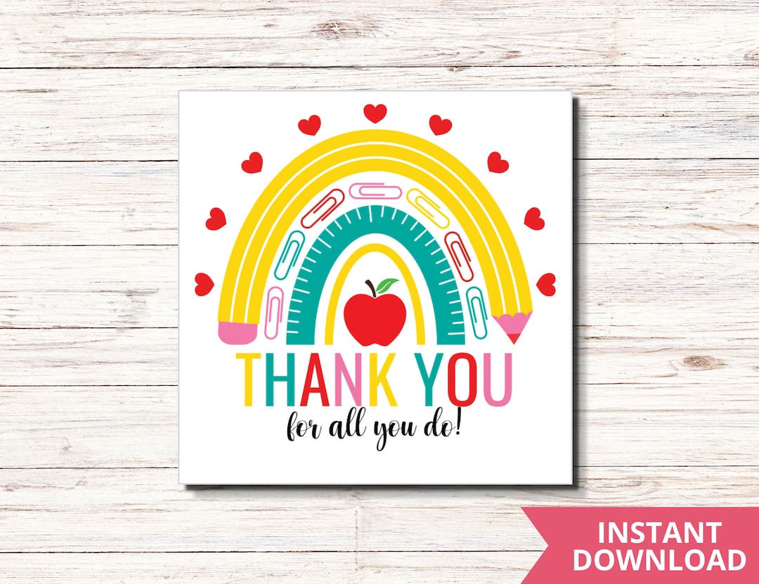 Thankyou Tag Printable, Thank You for All You Do Tag | Teacher ...