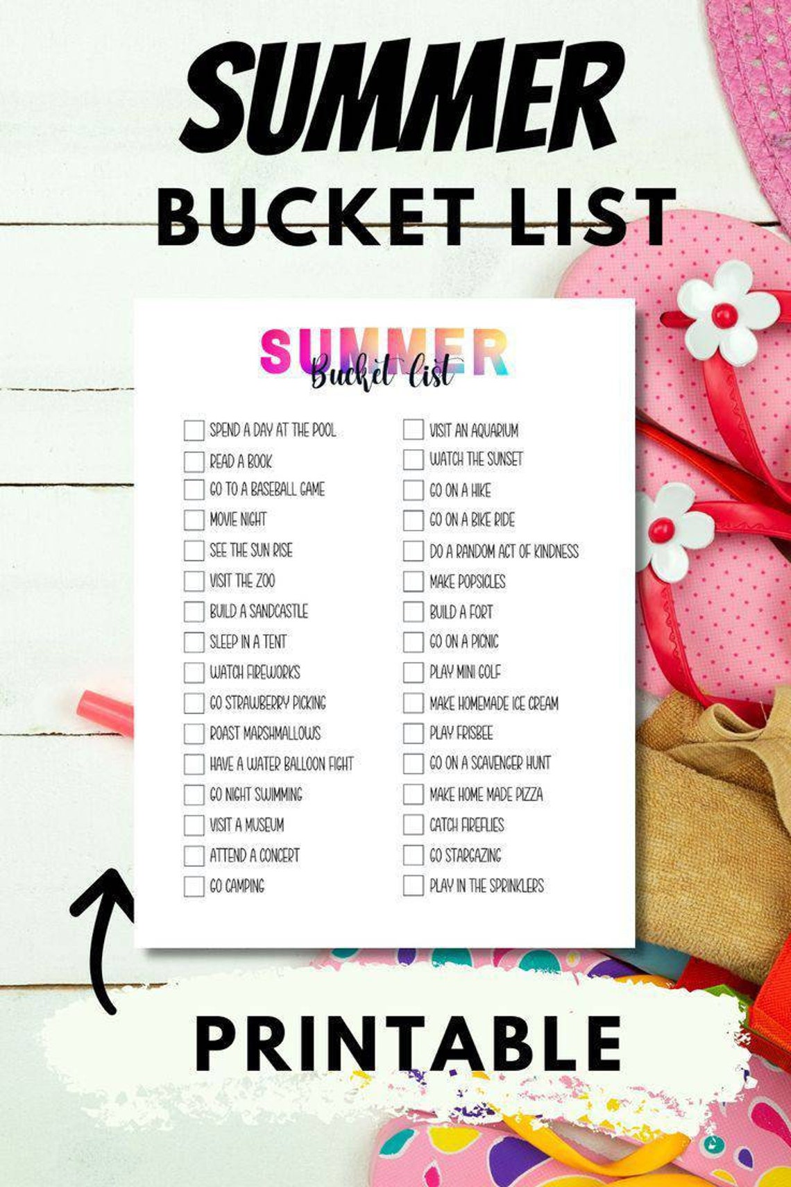 Summer Bucket List Printable for Kids Template summer Break - Etsy