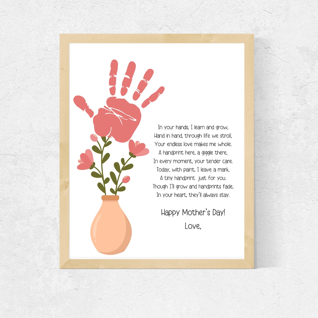 Mothers Day Handprint Poem, Floral Print Keepsake Handprint, Kids ...