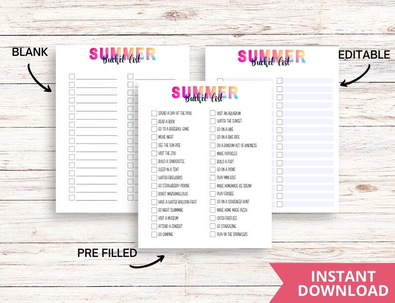 Summer Bucket List Printable for Kids Template |summer Break Activities ...