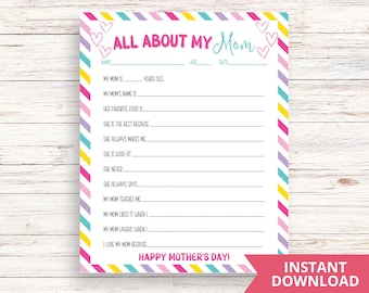All About Mom Printable /mother's Day Questionnaire - Etsy