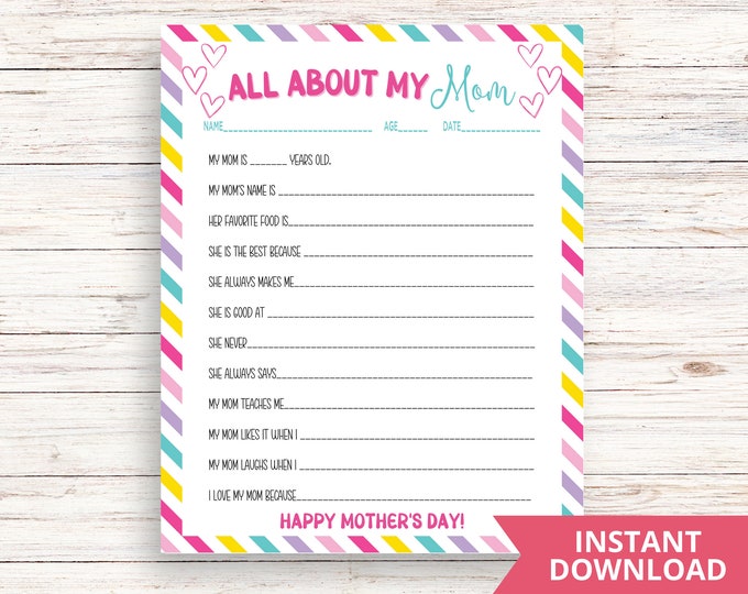 All About My Mom Mum Fill in the Blank | All About Mom Printable ...