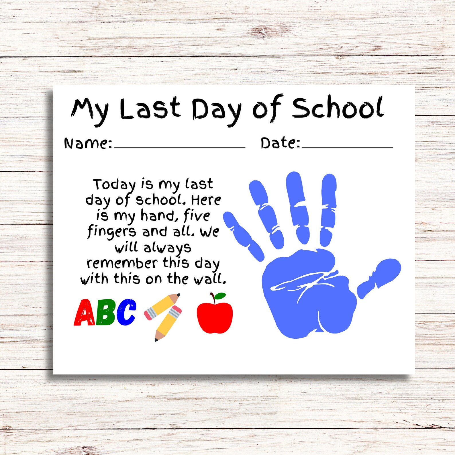 Last Day of School Handprint Art Craft Keepsake Template | School Poem ...