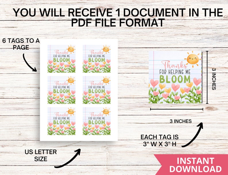 Thanks for Helping Me Bloom TAG Printable| Teacher Appreciation Week ...