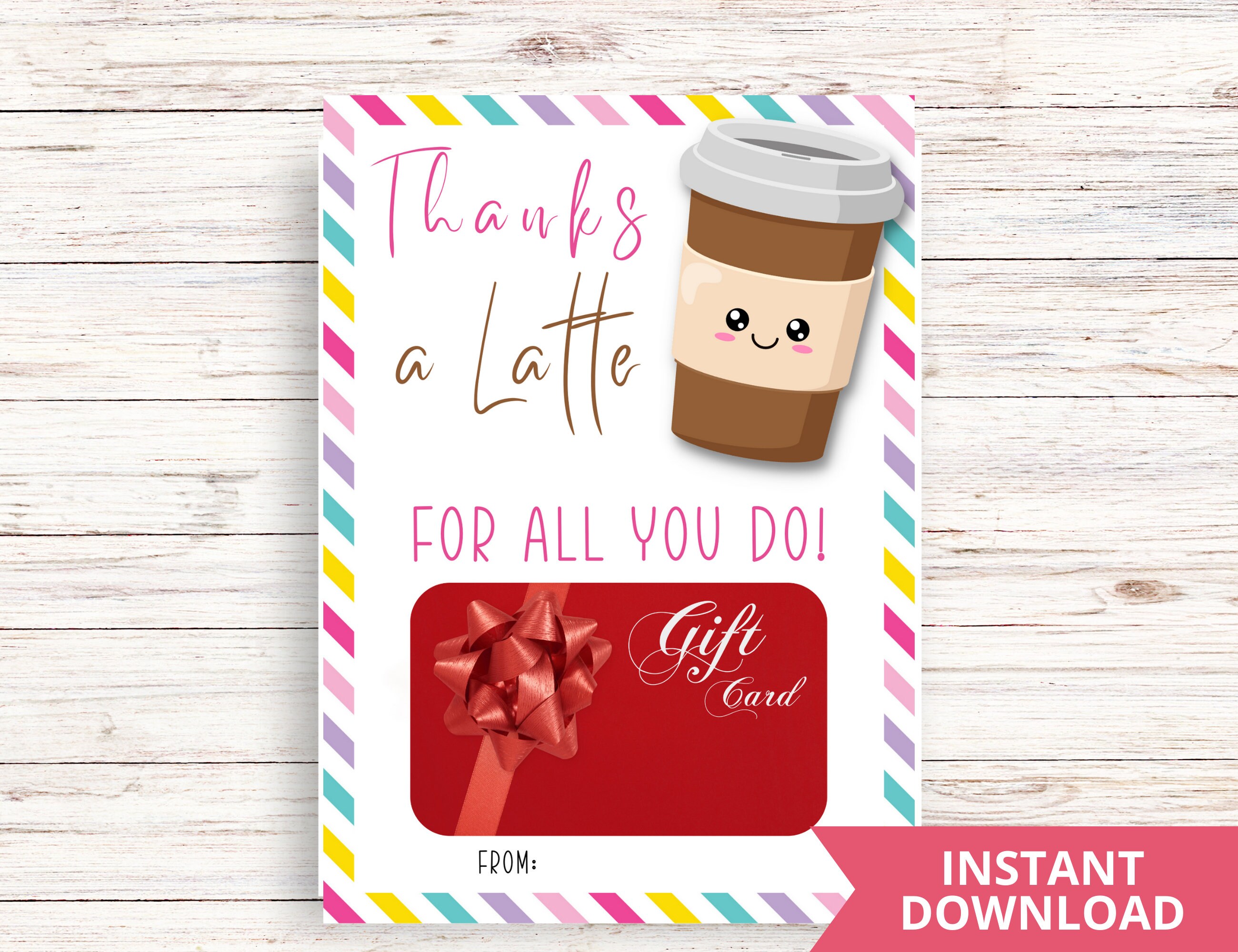 Thanks a Latte Printable| Thank You Gift| Coffee Printable| Teacher ...
