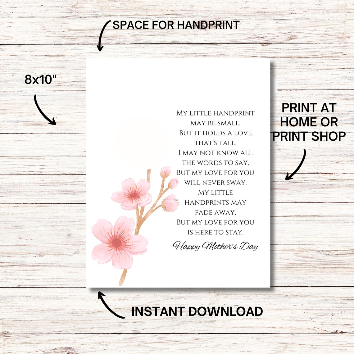 Mothers Day Handprint Poem, Floral Print Keepsake Handprint, Kids ...