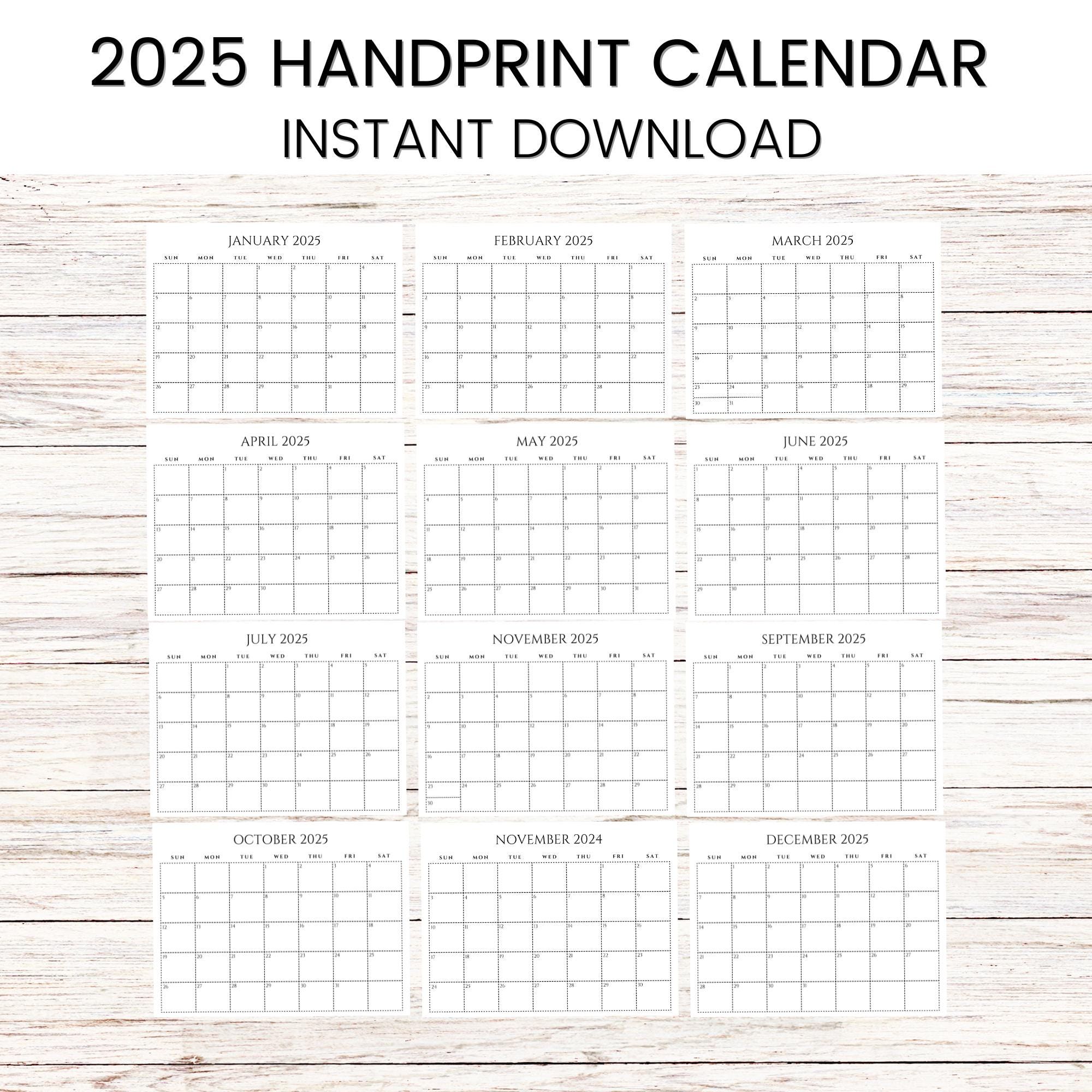 2025 Handprint Calendar, Monthly Handprint Art, Memory Keepsake, Kids ...