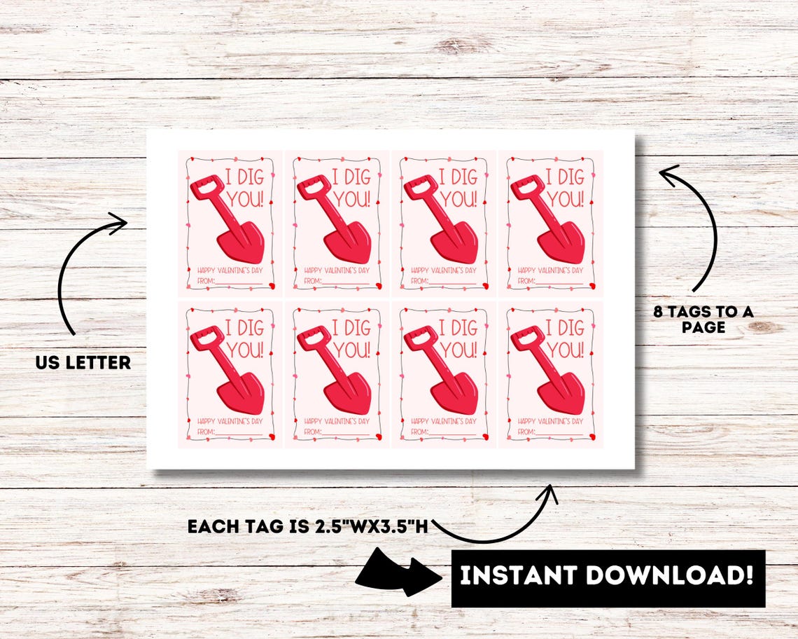 I Dig You Valentine's Day Cards - Printable Kids Classroom Tags ...