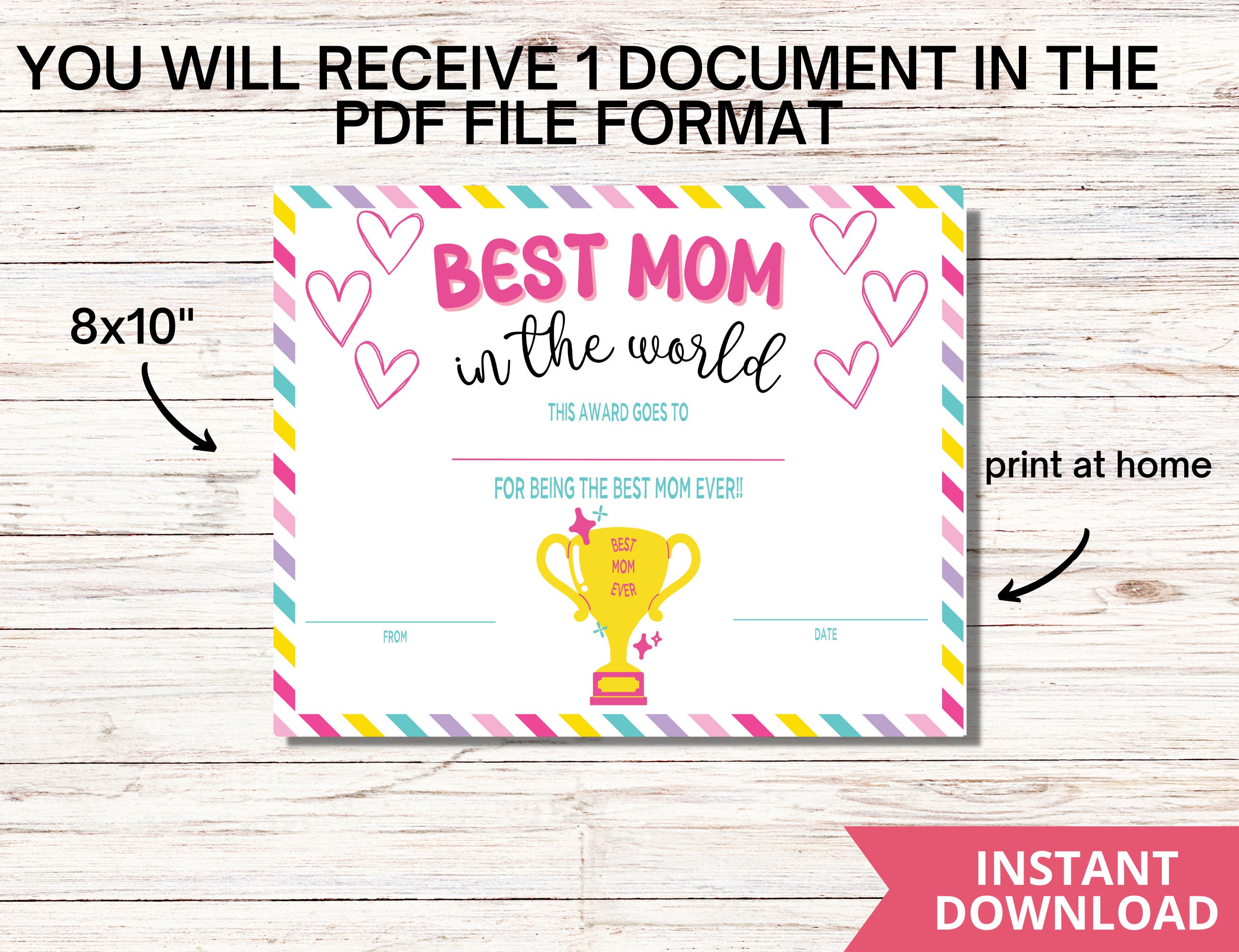 Printable Best Mom Award | Mother's Day Printable PDF| Mother's Day ...