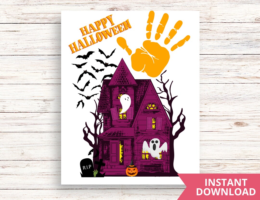 Happy Halloween Handprint Art Craft Keepsake | Halloween Activities ...