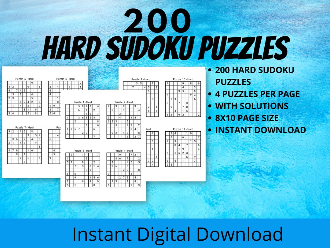 200 Hard Sudoku Printable Puzzles Volume 1 Hard Sudoku - Etsy