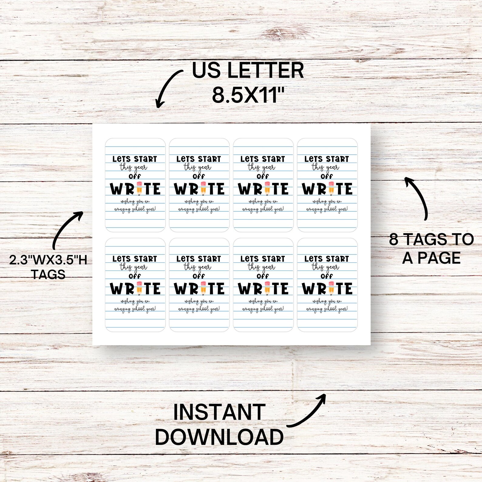 Lets Start This Year off WRITE Tag, First Day of School Gift Tags, Back ...